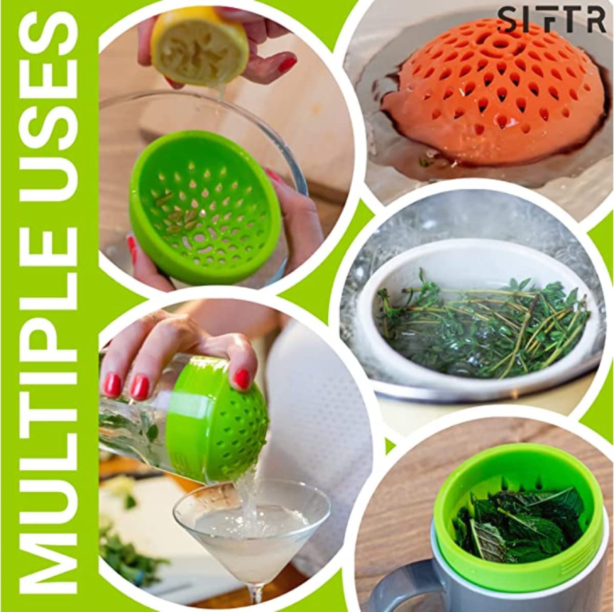 SIFTR (PINK) Nesting Can Strainer Mini Colander Set - Space Saving Small Colanders and Strainers - Multi Use Kitchen Gadget - Silicone Can Strainer