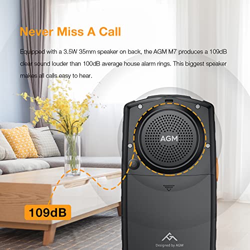 AGM M7 Rugged Phone, IP68 Waterproof Outdoor Phone, 2500mAh Battery Unlocked 4G Cell Phone for Seniors Dual SIM Biggest Speaker 2.4" Touch Screen 1GB+8GB Facebook/Skype/TikTok-Black