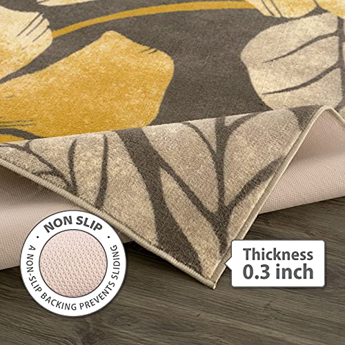 CAMILSON Solana Modern Floral 7'10" x 10'3" Area Rugs Non-Skid (Non-Slip) Rubber Backing Yellow - Brown Flowers Indoor Rug (8x10, Yellow Brown)