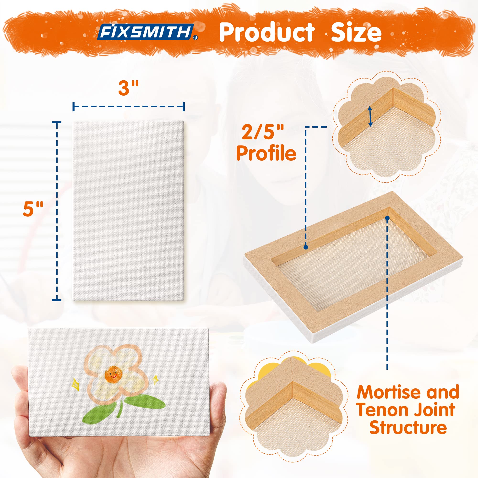 FIXSMITH Mini Stretched Canvas for Painting - 24 Pack 3 x 5 Inch, 2/5β Profile Small Canvases, 100% Cotton Primed Blank Canvas for Kids, Home Decor Project, Art Supplies for Acrylic Oil Painting