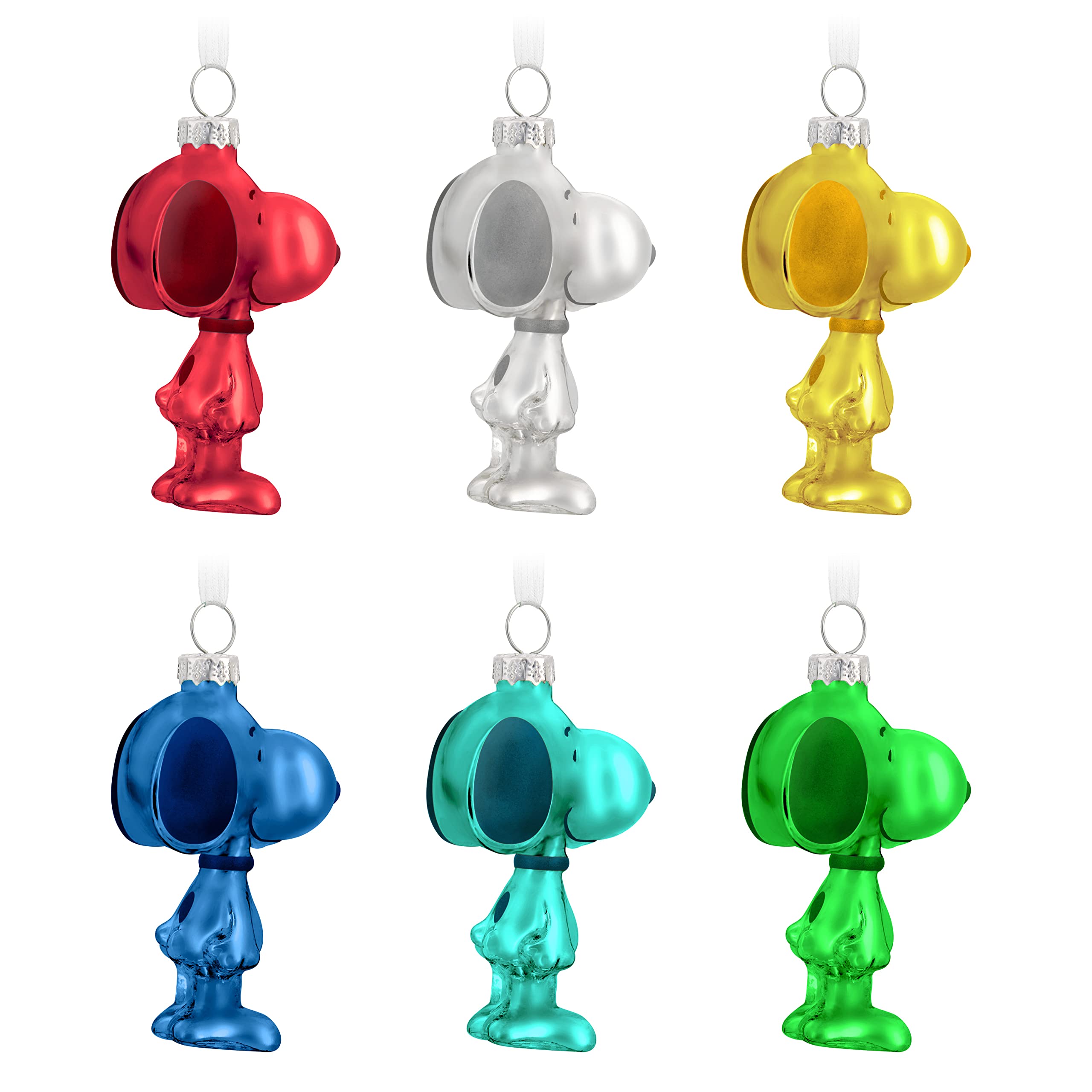 Hallmark Keepsake Christmas Ornaments 2023, The Peanuts Gang Snoopy, Glass Ornament, Set of 6, Gifts for Peanuts Fans