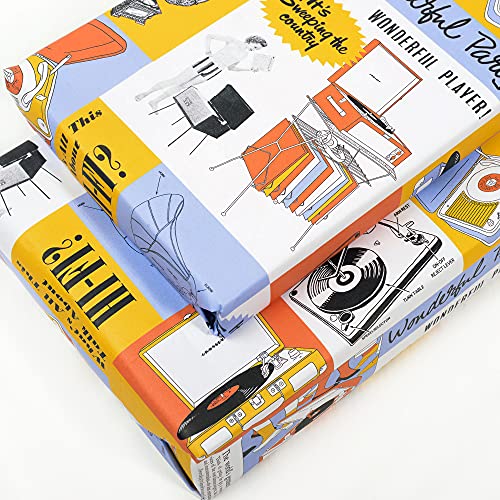 CENTRAL 23 - Wrapping Paper for Men - 6 Birthday Gift Wrap Sheets - For Him - Record Players - Retro - For Women - Recyclable