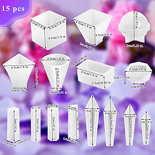 15 Pieces Crystal Resin Molds Pendulum Crystal Molds Include Pyramid Silicone Resin Mold, Round Cone Resin Mold, Sphere, Triangular Cone, Multi-Facet Gemstone Cube Resin Mold for Jewelry Making
