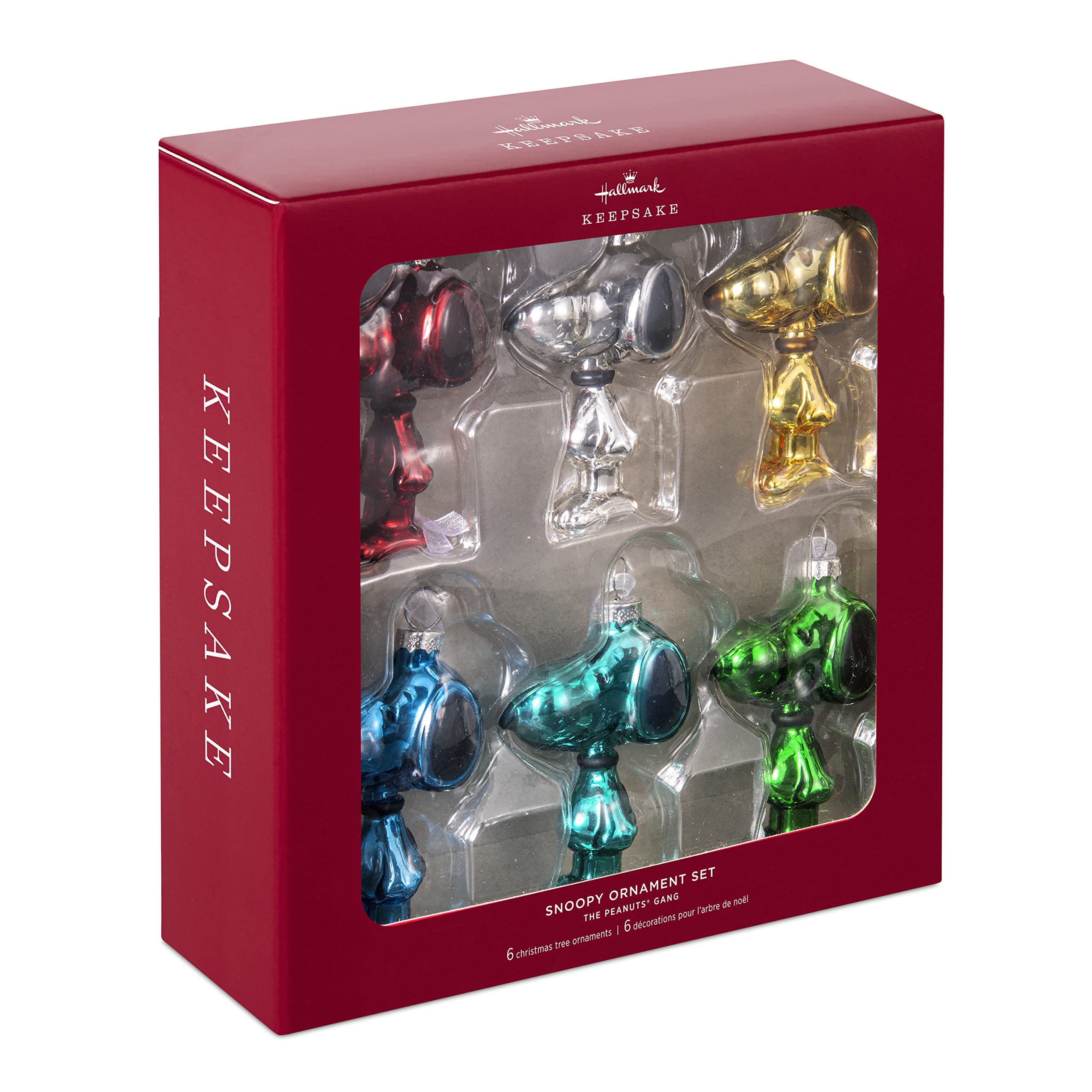 Hallmark Keepsake Christmas Ornaments 2023, The Peanuts Gang Snoopy, Glass Ornament, Set of 6, Gifts for Peanuts Fans