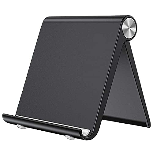 VOVIGGOL Cell Phone Stand Holder, Cellphone Holder Adjustable Desktop Phone Stand for Desk, Foldable Phone Cradle Dock Mobile Stand for iPhone iPad Tablet 4 to 7.9 Inch Smartphones (Black)