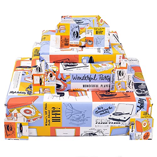 CENTRAL 23 - Wrapping Paper for Men - 6 Birthday Gift Wrap Sheets - For Him - Record Players - Retro - For Women - Recyclable