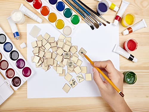 200 Pieces 1 Inch Unfinished Wood Pieces Blank Wood Squares Round Corner for Painting Writing Carving Letter Scrabble DIY