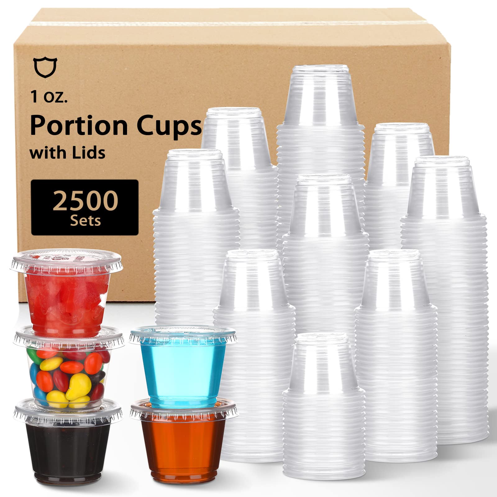 Bokon 2500 Sets Clear Plastic Portion Cups With Lids Condiment and Dipping Sauce Container Salad Dressing Container Airtight and Stackable Souffle Cups for Lunch, Party, Trips(1 oz)