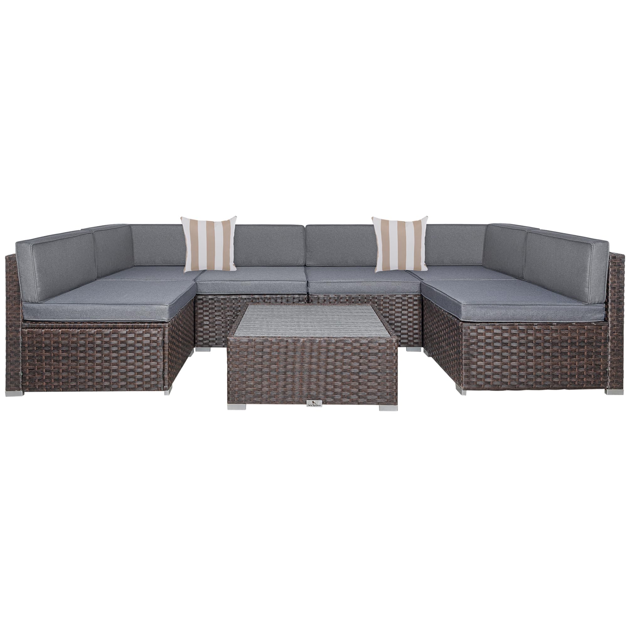 7 Piece Outdoor Patio Furniture Sets with Cushions, Outdoor PE Rattan Wicker Sectional Conversation Patio Couch Sofa Set with Coffee Table, for Garden, Deck, Poolside, Gray