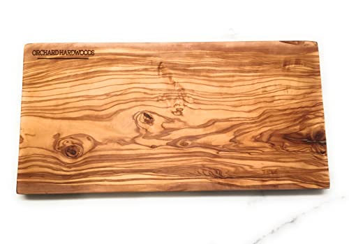 Orchard Hardwoods 12" Artisan Olive Wood Rectangle Charcuterie Board- Handmade For Cutting Chopping, Serving Cheese, Meats, Fruit. Decorative Wooden Tray, Unique Kitchen Gift- 12x6x0.8