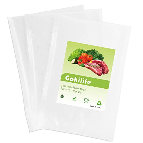 Gokilife Vacuum Sealer Bags - 100 Plus Pint Size 8" x 10" for Food Saver, Commercial Grade PreCut Bags with BPA Free and Heavy Duty, Seal a Meal, Great for Vac Storage, Meal Prep or Sous Vide(4 mil+14 mil)