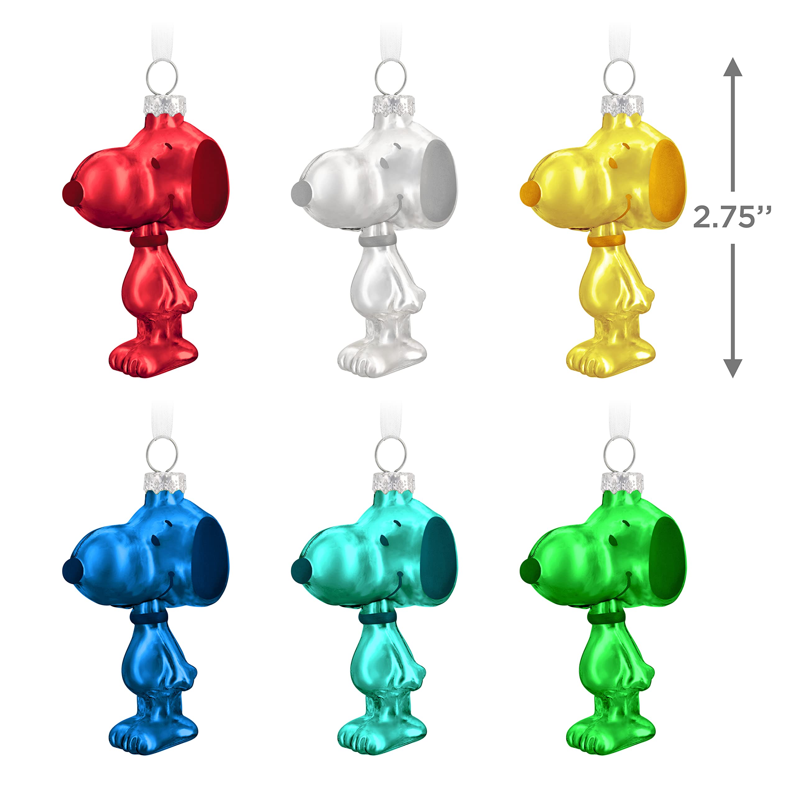 Hallmark Keepsake Christmas Ornaments 2023, The Peanuts Gang Snoopy, Glass Ornament, Set of 6, Gifts for Peanuts Fans