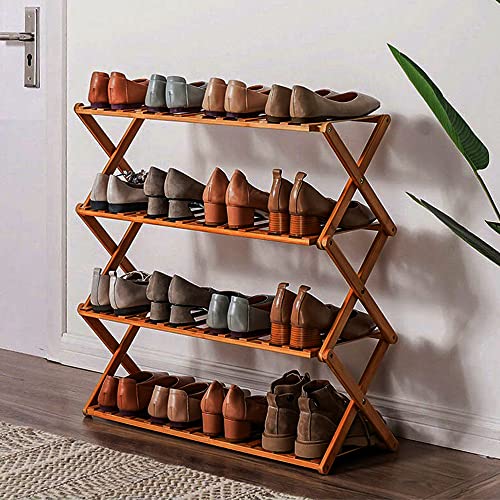 LITA Bamboo 4-Tier Shoe Shelf Foldable Bamboo Shoe Rack Multifunctional Free Standing Shoe Shelf Storage Organizer