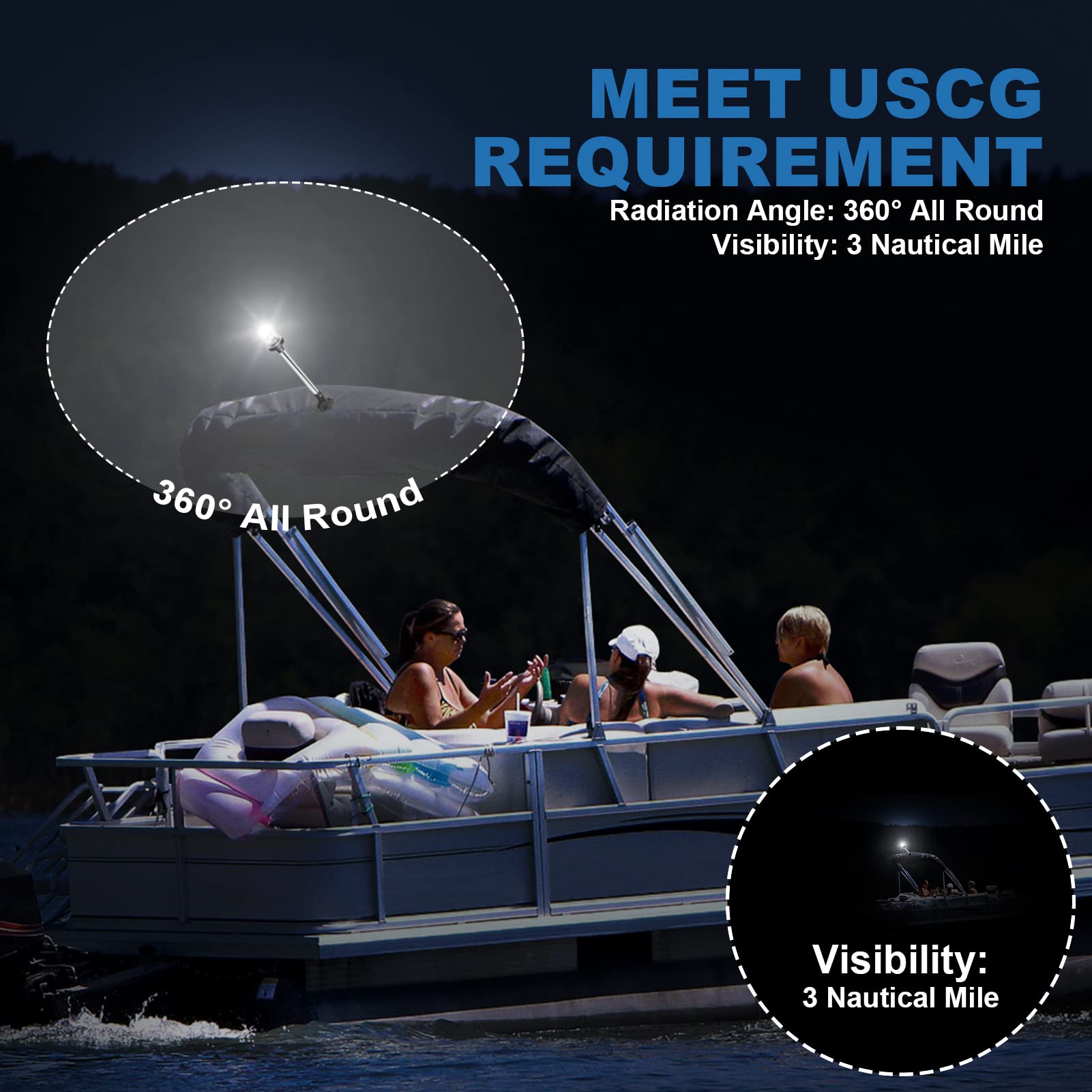 Obcursco Boat Stern Lights, IP67 Waterproof Fold-Down White LED Navigation Lights, Anchor Lighting for Marine, Pontoon, Fishing, Bass, and Jon Boats (18 Inches)
