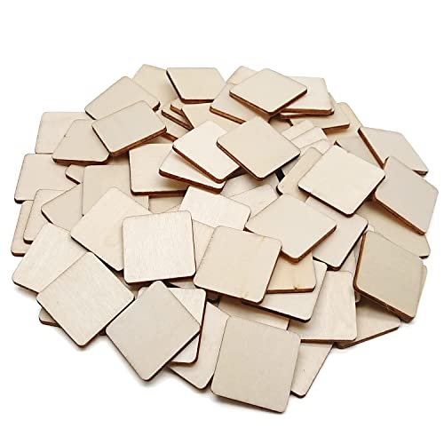 200 Pieces 1 Inch Unfinished Wood Pieces Blank Wood Squares Round Corner for Painting Writing Carving Letter Scrabble DIY