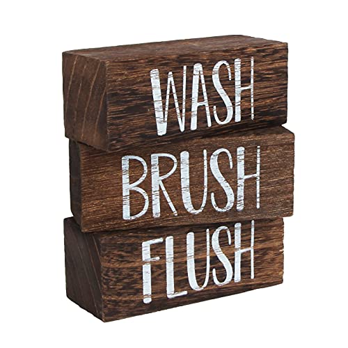 J JACKCUBE DESIGN Wash Brush Flush Bathroom Signs, Funny Farmhouse Classic Rustic Wooden Sign Box- Bath Home Vintage Decor Sign Art with Sayings- MK1066A