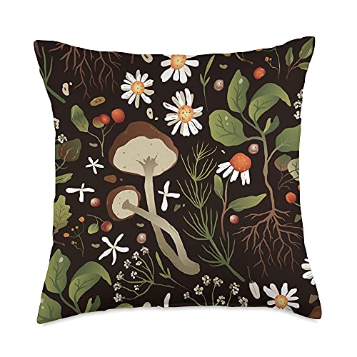 TAYEGU Mushrooms Shroom Flowers Floral Cute Mushroom Throw Pillow, 18x18, Multicolor