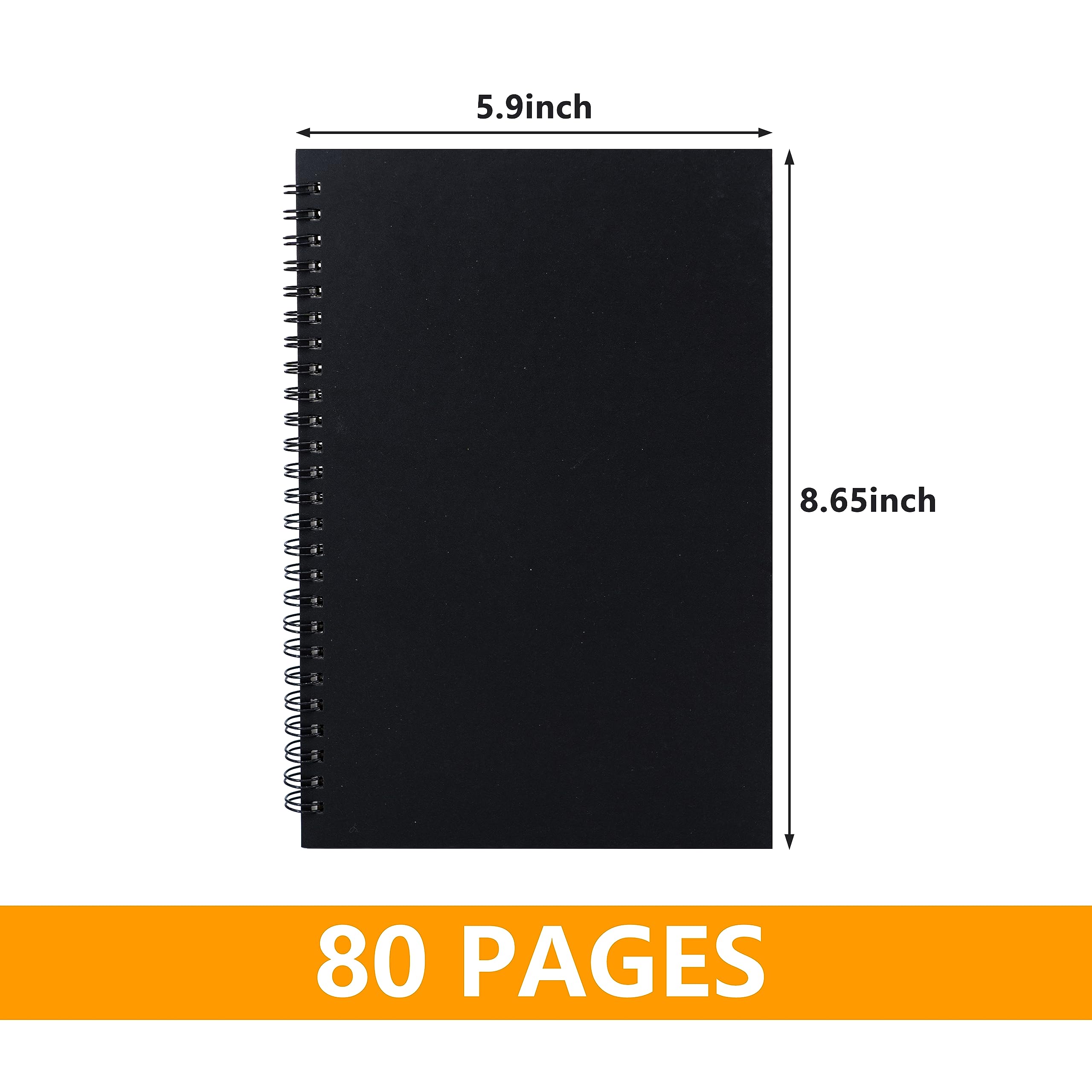 Ykimok 8.65 x 5.9 Inch 2 Pack College Ruled Notebook, Soft Black Cover Spiral Notebook, Memo Notepad Sketchbook, Students Office Business Diary Spiral Book Journal, 160 Pages, 80 Sheets