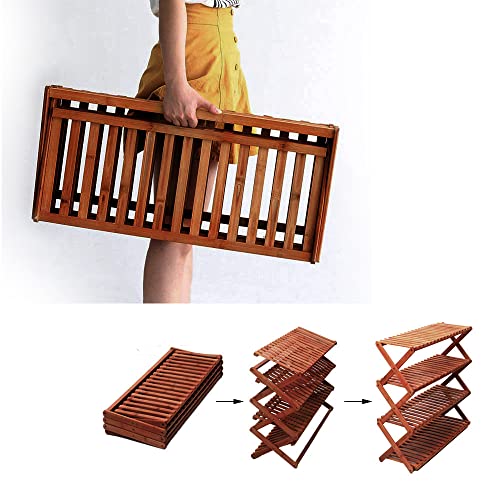 LITA Bamboo 4-Tier Shoe Shelf Foldable Bamboo Shoe Rack Multifunctional Free Standing Shoe Shelf Storage Organizer