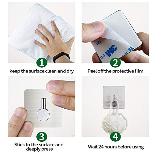 SUNDOKI Adhesive Wall Hooks, Bathroom Towel Hooks Hanger Stainless-Steel Waterproof Self-Adhesive Hooks for Coat, Hat, Towel Robe Rack (4 Pack)