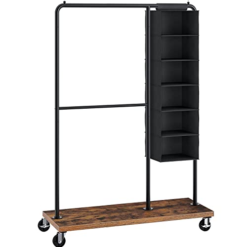 Rolanstar Clothing Garment Rack with Hanging Closet Organizer, Adjustable Heavy Duty Clothes Rack, with Rolling Wheels and 2 Brakes, Great for Living Room, Bedroom