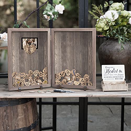 Y&K Homish Guest Book for Wedding Alternative Rustic Wedding Decorations for Reception Wedding Signs Guest Book with Pen 160 Blank Wooden Hearts
