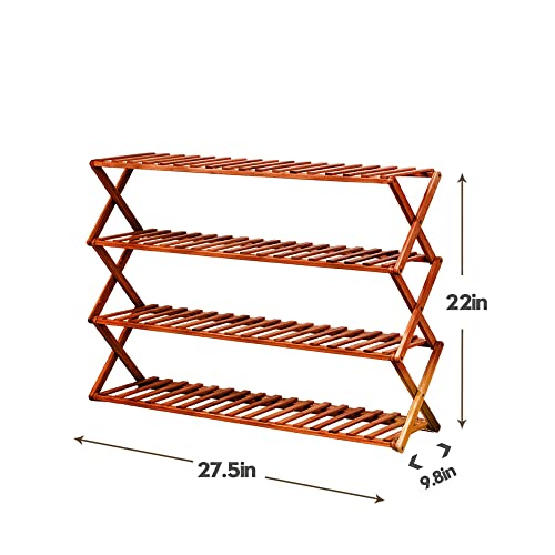 LITA Bamboo 4-Tier Shoe Shelf Foldable Bamboo Shoe Rack Multifunctional Free Standing Shoe Shelf Storage Organizer