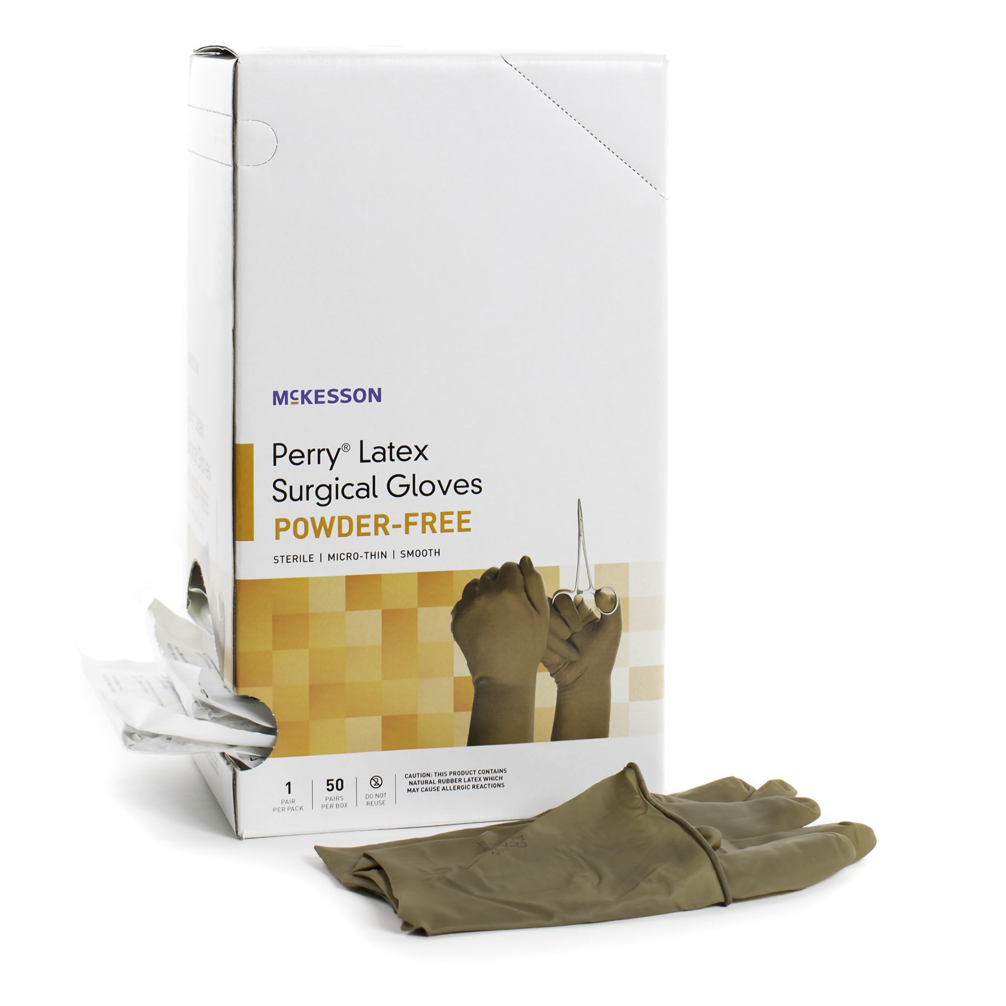 McKesson Perry Latex Surgical Gloves [50 Pairs] Sterile, Disposable, Powder-Free, Professional Medical and Healthcare, Micro-Thin, Size 8.5, Brown