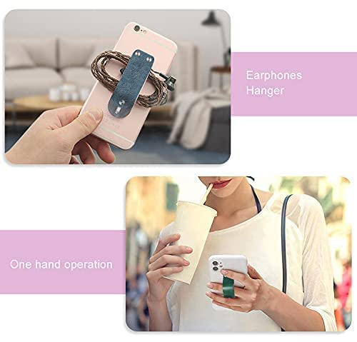 Hualing Metal Cell Phone Finger Ring Stability Holder Back Stand Collapsible Stainless Steel + Real Leather Hand Grip Universal for iPhone Samsung Galaxy Mobile (Blue), SSL