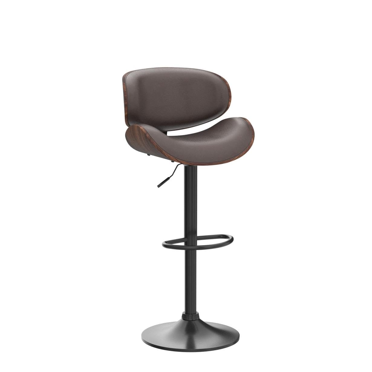 YaFiti Bar Stools Set of 4, Modern Pu Leather Swivel Adjustable Bar Stool Counter Height Stool Set, Bar Chair with Back and Footrest for Kitchen, Dining Room, Brown