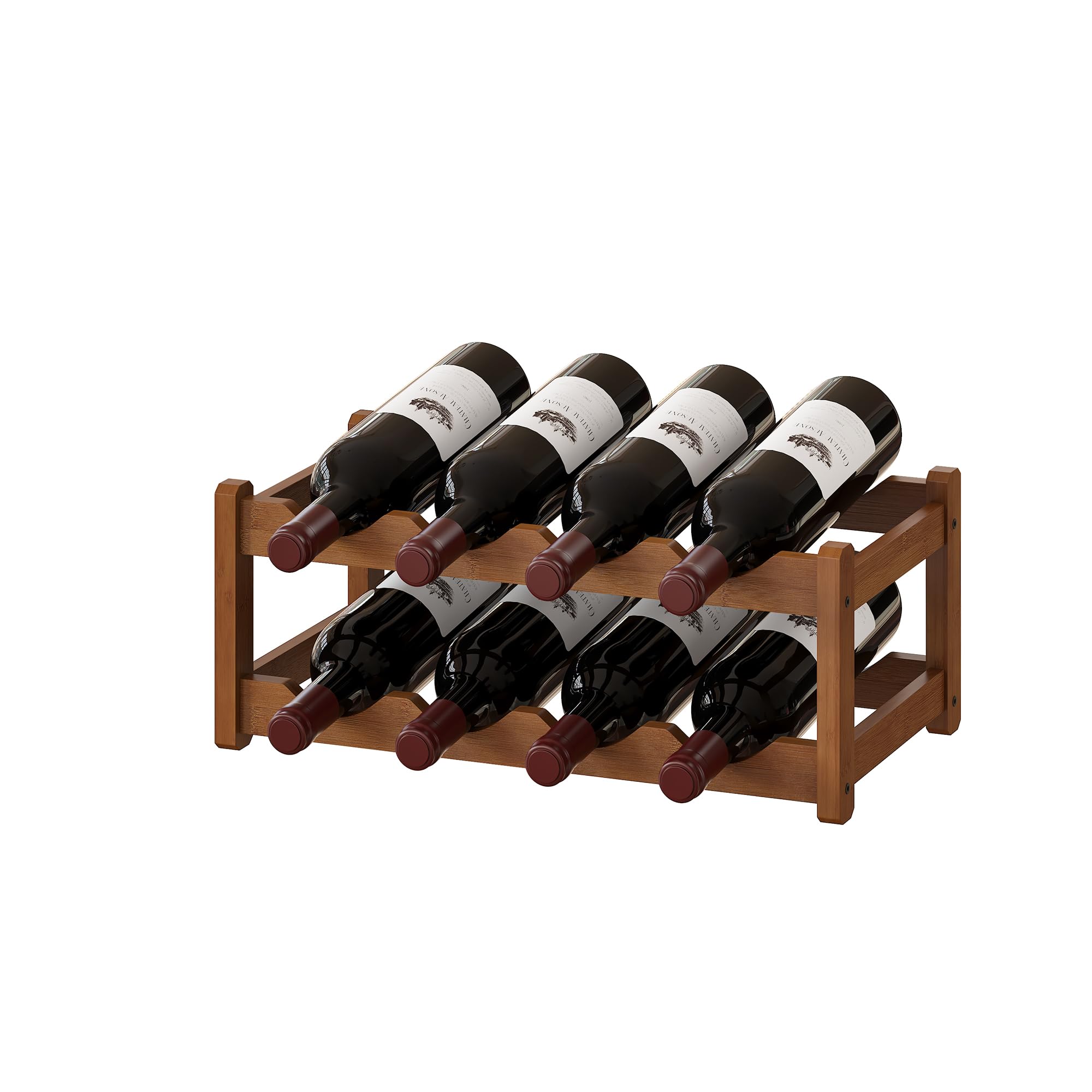 BMOSU Bamboo Wine Rack Wine Storage Cabinet Shelf 8 Bottle Wine Racks Countertop Sturdy for Kitchen Dining Room Pantry - 2 Tiers Wine Rack(Brown)