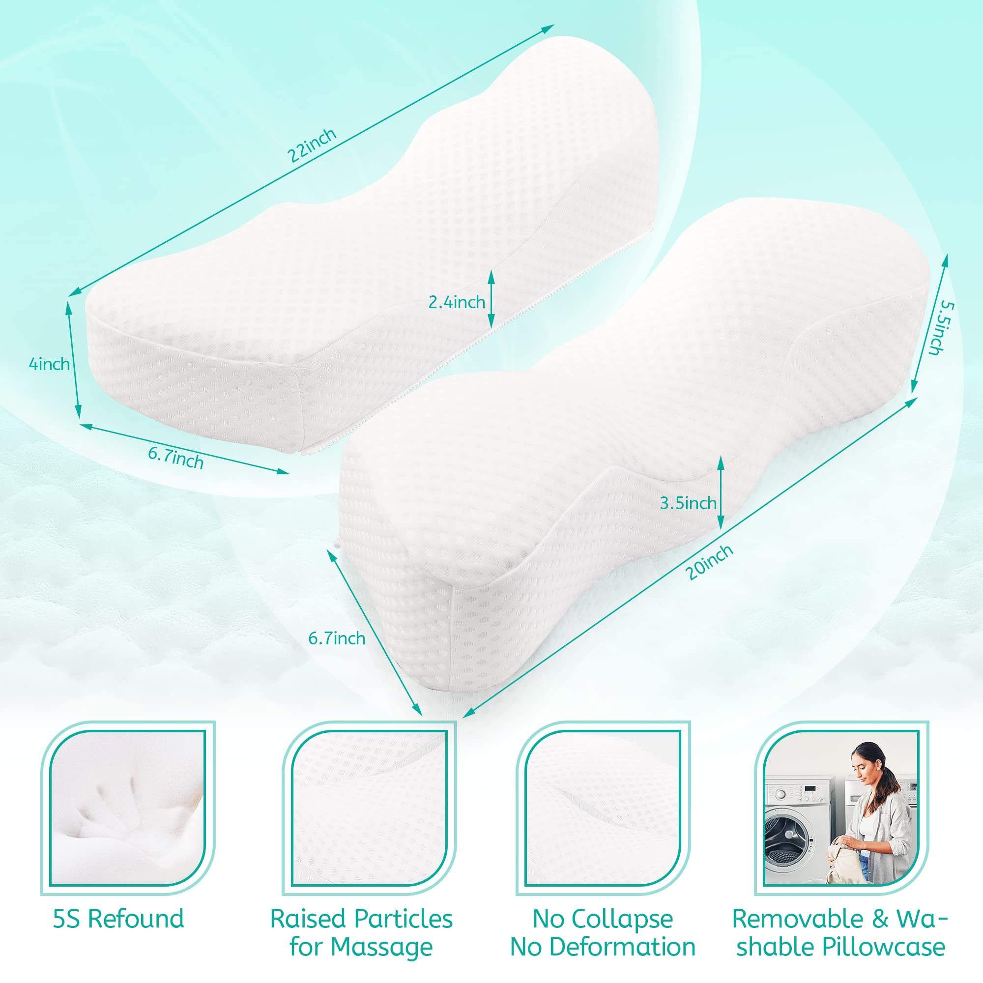 Cosermart Cervical Pillow for Neck Pain Relief, Ergonomic Pillow for Neck, Shoulder & Back Support, Orthopedic Contour Memory Foam Pillow for Side Back Stomach Sleeper with Removable Zipper Design