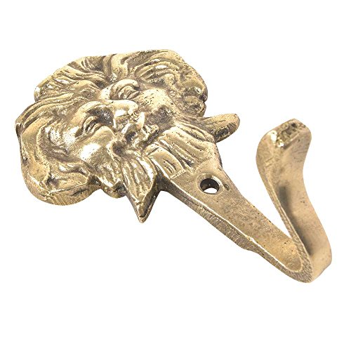 IndianShelf 4 Pack Hooks | Wall Hooks Strong | Gold Wall Key Hook | Brass Heavy Duty Coat Hooks Wall Mounted | Lion Head Purse Hanger Hook Bag Rack Holder [4.07 Cm]