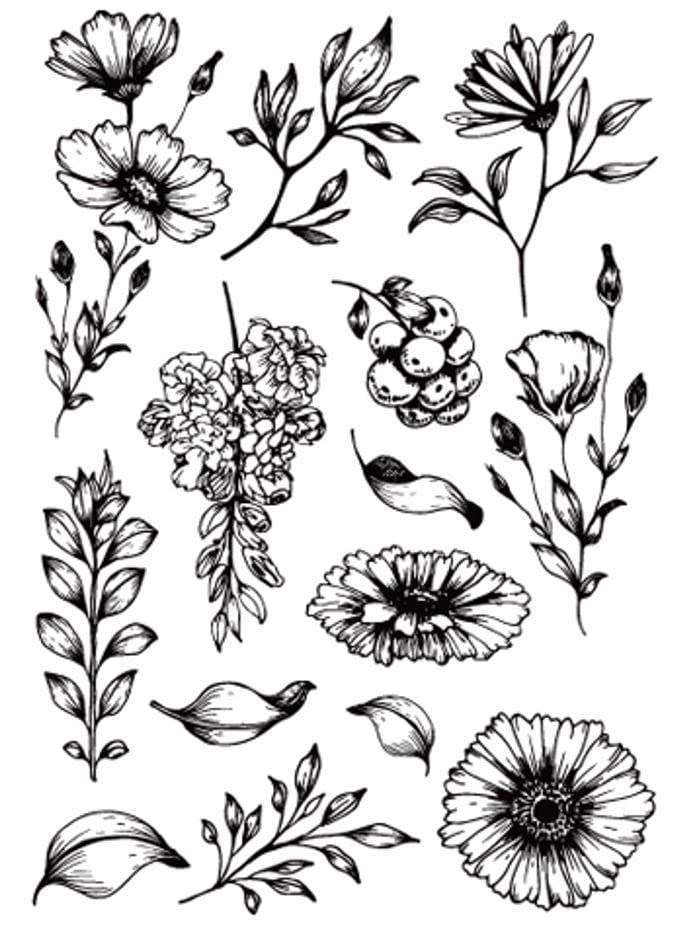 Forever Stamps Silicone Clear Stamps - Plants Botanic Pattern with Arylic Block Set for Card Making Decoration and DIY Scrapbooking ZENTA