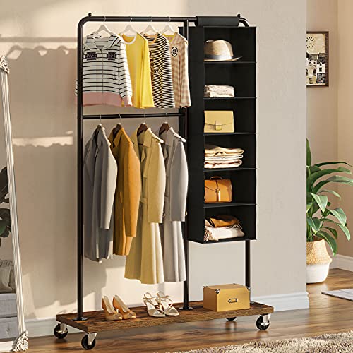 Rolanstar Clothing Garment Rack with Hanging Closet Organizer, Adjustable Heavy Duty Clothes Rack, with Rolling Wheels and 2 Brakes, Great for Living Room, Bedroom