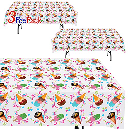 AnapoliZ Ice Cream Plastic Tablecloth | 3 Pcs Pack (54β Inch Wide x 102β Inch Long) | Rectangular Ice Cream, Popsicle Table Cover | Summer Party Table Decoration | Ice Cream Social, BBQ Tablecloth