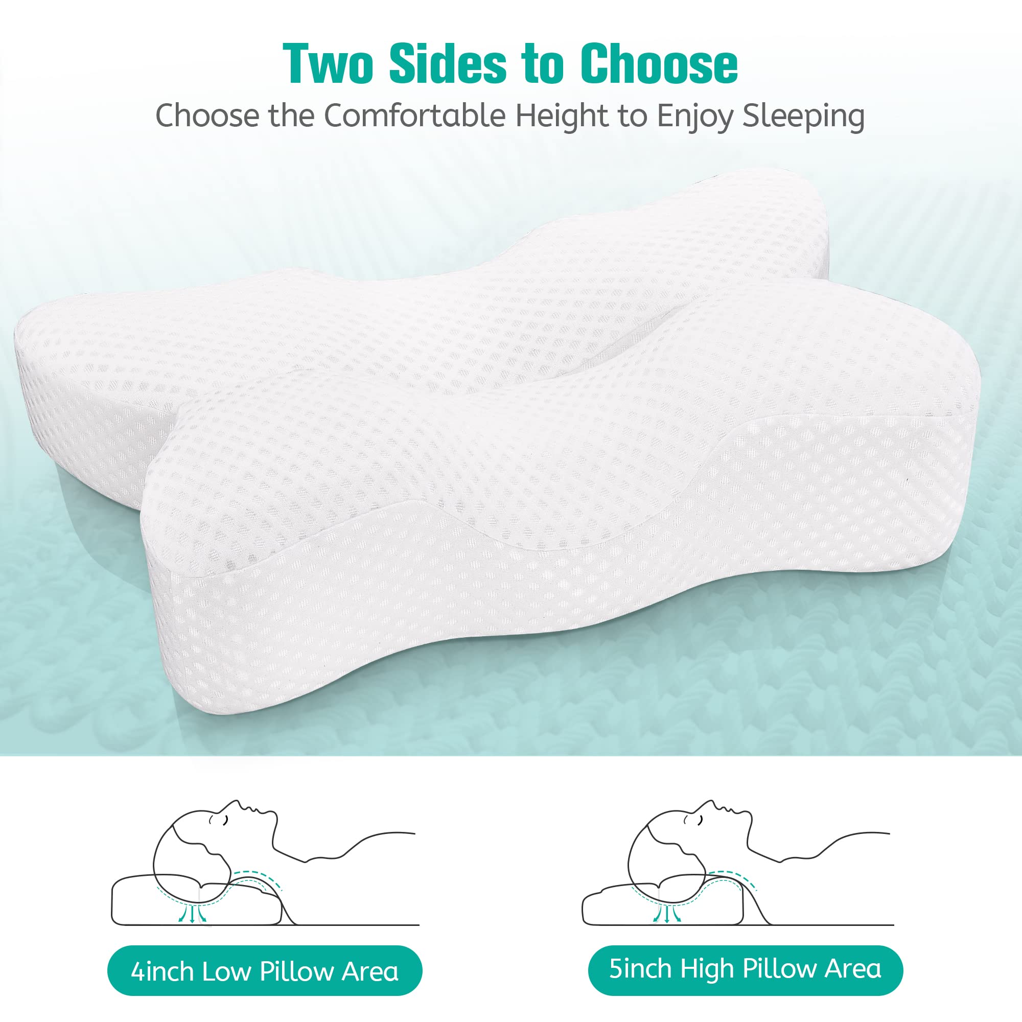 Cosermart Cervical Pillow for Neck Pain Relief, Ergonomic Pillow for Neck, Shoulder & Back Support, Orthopedic Contour Memory Foam Pillow for Side Back Stomach Sleeper with Removable Zipper Design