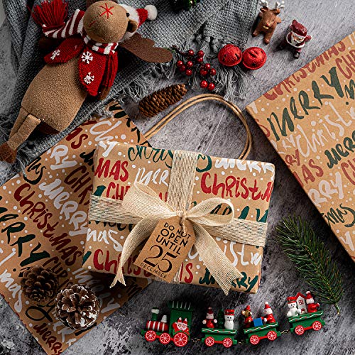 RUSPEPA Christmas Wrapping Paper,Kraft Paper - Marry Christams Design - 24 Inches x 100 Feet - White