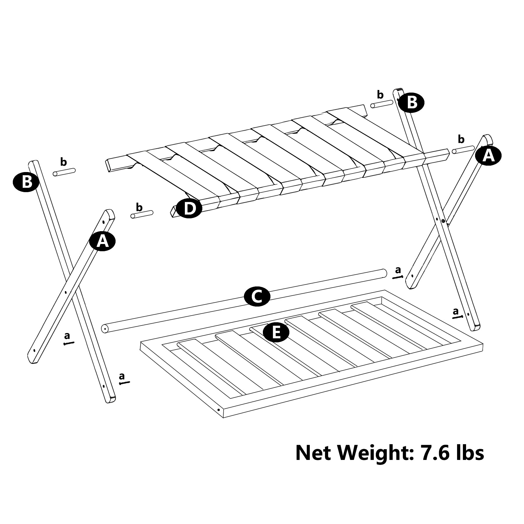 BAIDE PACK Wood Luggage Rack Stand for Guest Room, Folding Suitcase Holder Stand with 6 Support Straps for Home Bedroom Travel, Bamboo
