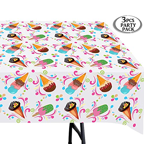 AnapoliZ Ice Cream Plastic Tablecloth | 3 Pcs Pack (54β Inch Wide x 102β Inch Long) | Rectangular Ice Cream, Popsicle Table Cover | Summer Party Table Decoration | Ice Cream Social, BBQ Tablecloth