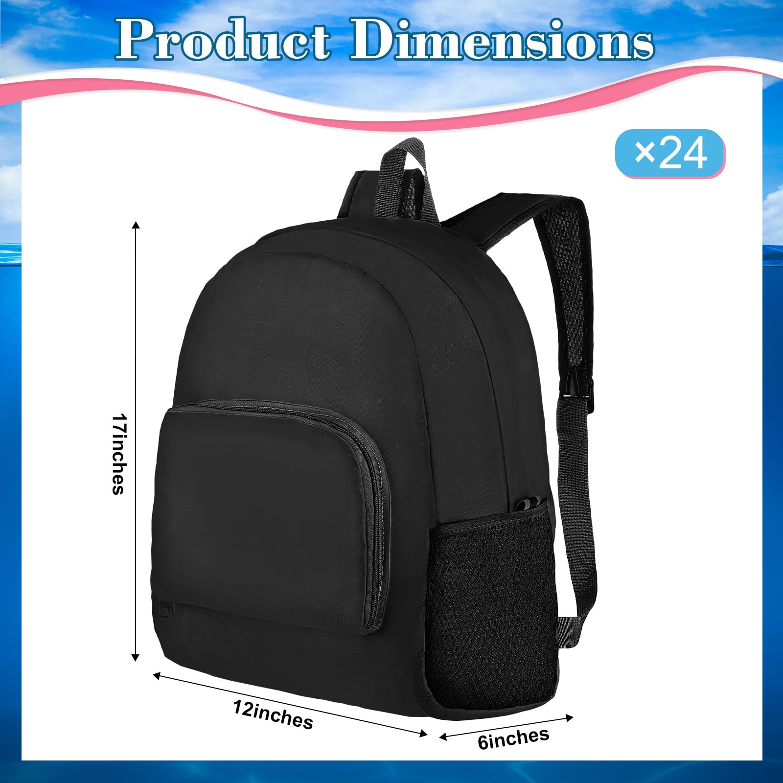 Reginary 24 Pcs Backpack 17" Backpacks Foldable Lightweight Bookbags Student Outdoor Travel School Book Bag with Storage Bag (Black)
