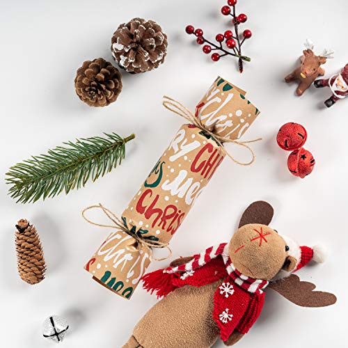 RUSPEPA Christmas Wrapping Paper,Kraft Paper - Marry Christams Design - 24 Inches x 100 Feet - White