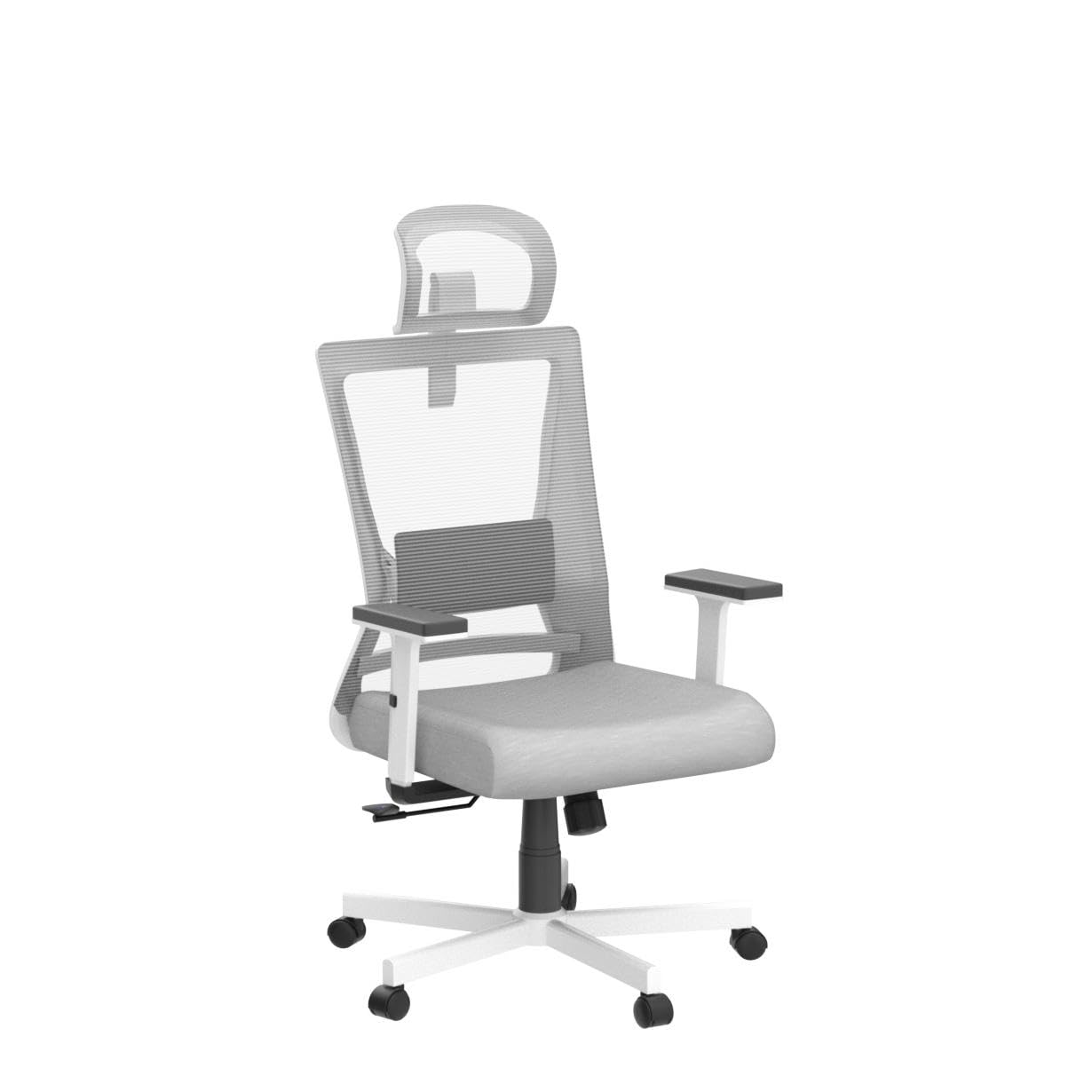 Dripex Ergonomic Office Chair, High Back Desk Chair, Computer Mesh Chair with Lumbar Support, Adjustable Headrest & 2D Armrest, 90°-135°Tilt Function, 360° Swivel Home Office Task Chair, White