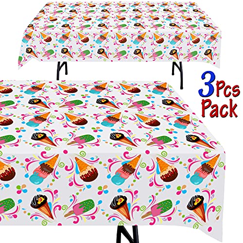 AnapoliZ Ice Cream Plastic Tablecloth | 3 Pcs Pack (54β Inch Wide x 102β Inch Long) | Rectangular Ice Cream, Popsicle Table Cover | Summer Party Table Decoration | Ice Cream Social, BBQ Tablecloth