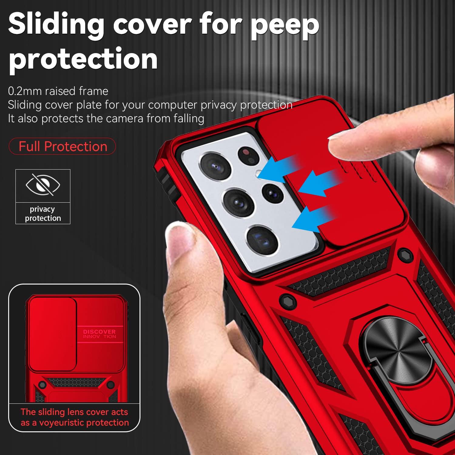 Hitaoyou Samsung Galaxy S21 Ultra Case, Galaxy S21 Ultra Case with Camera Cover & Kickstand Military Grade Shockproof Heavy Duty Protective Case for Galaxy S21 Ultra Red