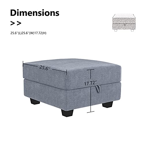 HONBAY Square Ottoman Module for Modular Sectional Sofa, Storage Ottoman Footrest and Seat Cube, Bluish Grey