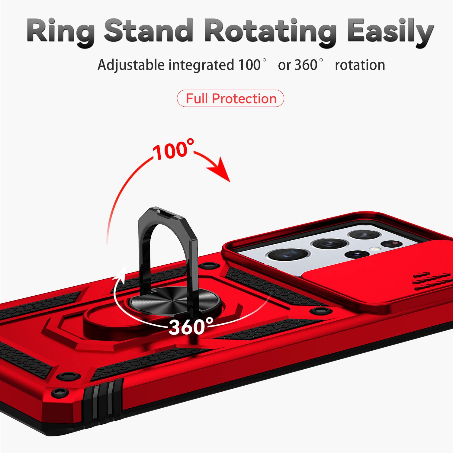 Hitaoyou Samsung Galaxy S21 Ultra Case, Galaxy S21 Ultra Case with Camera Cover & Kickstand Military Grade Shockproof Heavy Duty Protective Case for Galaxy S21 Ultra Red