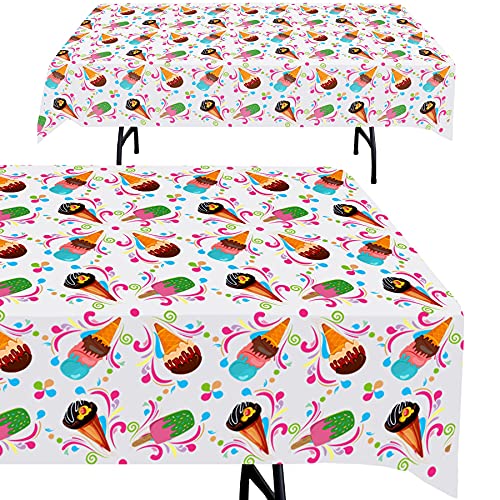 AnapoliZ Ice Cream Plastic Tablecloth | 3 Pcs Pack (54β Inch Wide x 102β Inch Long) | Rectangular Ice Cream, Popsicle Table Cover | Summer Party Table Decoration | Ice Cream Social, BBQ Tablecloth