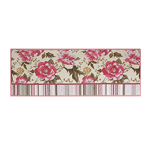 yazi Fabric Kitchen Mat Area Rug Red Striped Flower Non-Slip Rubber Backing Floomat,47x18 Inches