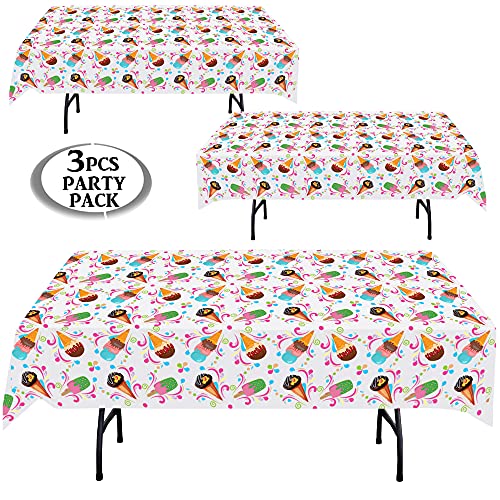 AnapoliZ Ice Cream Plastic Tablecloth | 3 Pcs Pack (54β Inch Wide x 102β Inch Long) | Rectangular Ice Cream, Popsicle Table Cover | Summer Party Table Decoration | Ice Cream Social, BBQ Tablecloth